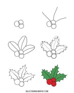 How to Draw Holly Leaves - Step by Step Tutorial - Bullet Journal Monthly