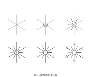 Easy Snowflake drawing tutorials for beginners - Bullet Journal Monthly