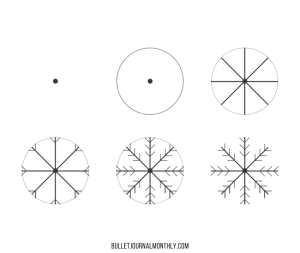 Easy Snowflake drawing tutorials for beginners - Bullet Journal Monthly